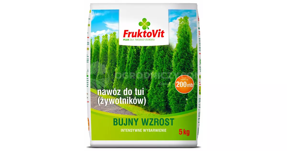 Nawóz do tui (żywotników) 5kg FRUKTOVIT PLUS gęsty pokrój roślin, szybki wzrost, intensywne ...